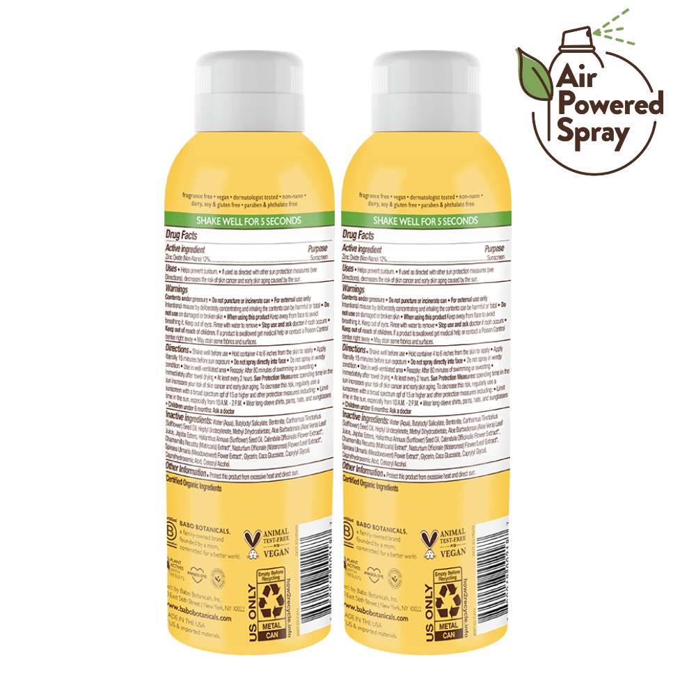 Sheer Zinc Mineral Sunscreen Spray SPF30 Duo - Babo Botanicals